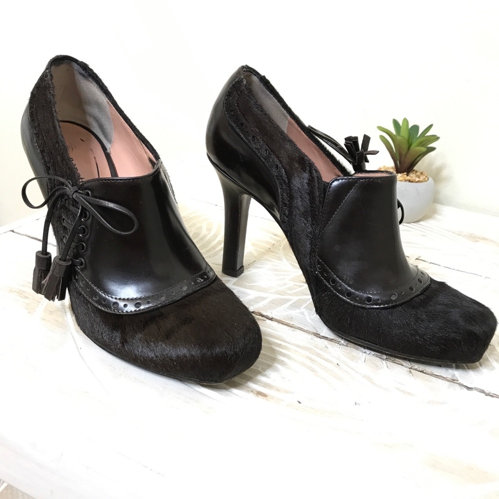 Nanette Lepore Coffee Corset Calf Hair Booties 6 - Gem